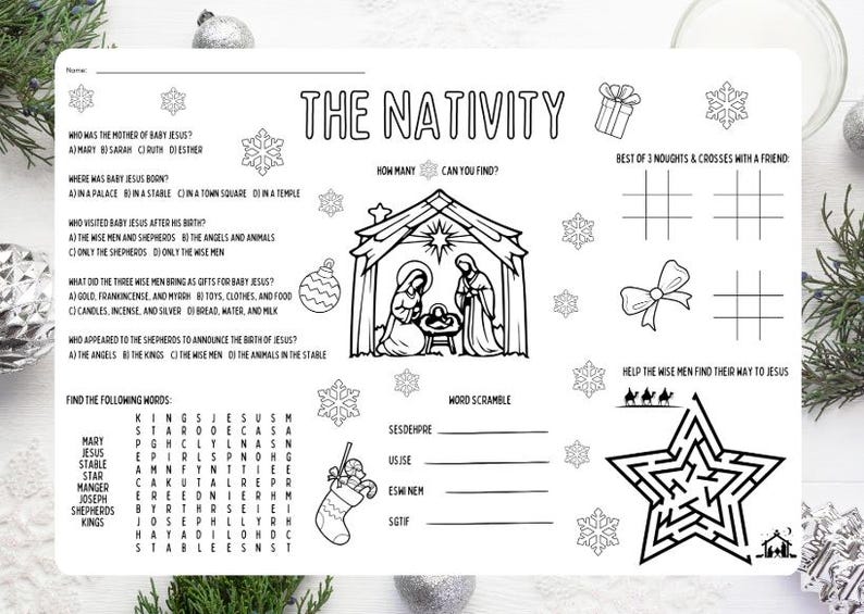 Nativity Activity Placemat Printable| Christmas Colouring Page for Kids ...