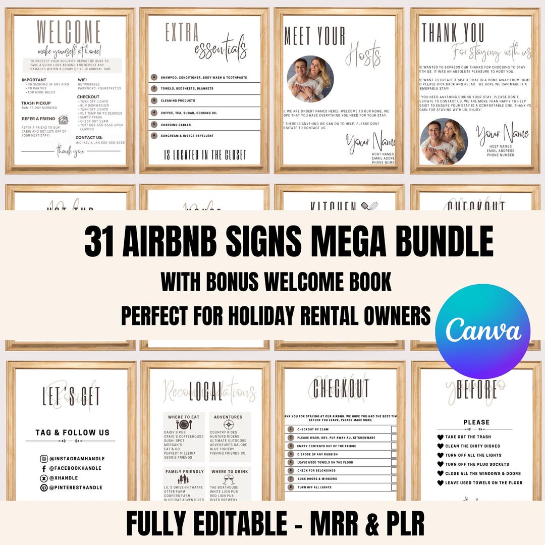 Airbnb Sign Bundle Template| Airbnb Signs for Rental Home| Airbnb ...