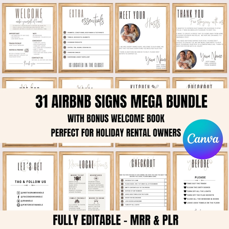 Airbnb Sign Bundle Template| Airbnb Signs for Rental Home| Airbnb ...