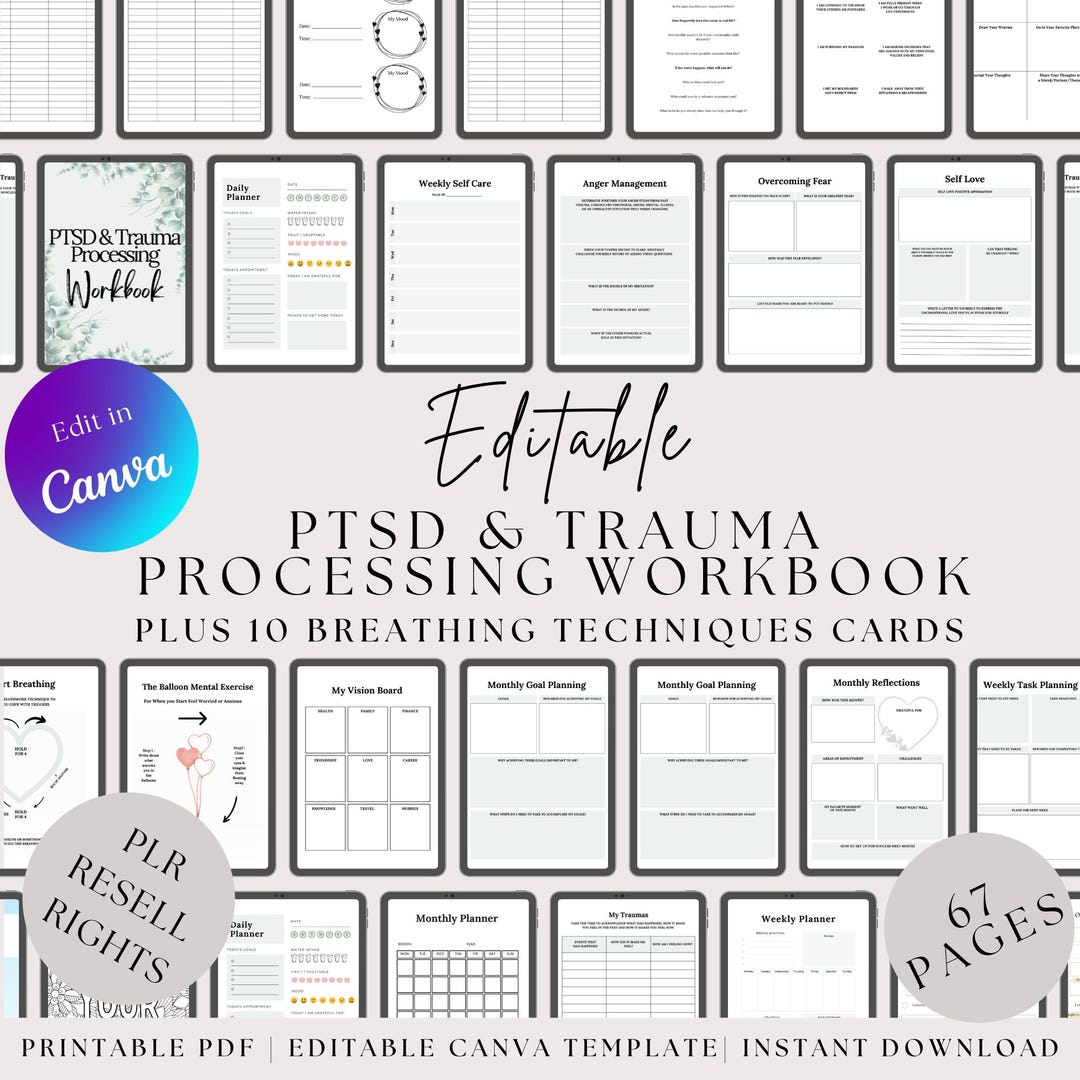 EDITABLE PTSD & Trauma Processing Workbook| Worksheets| Therapy| Safety ...