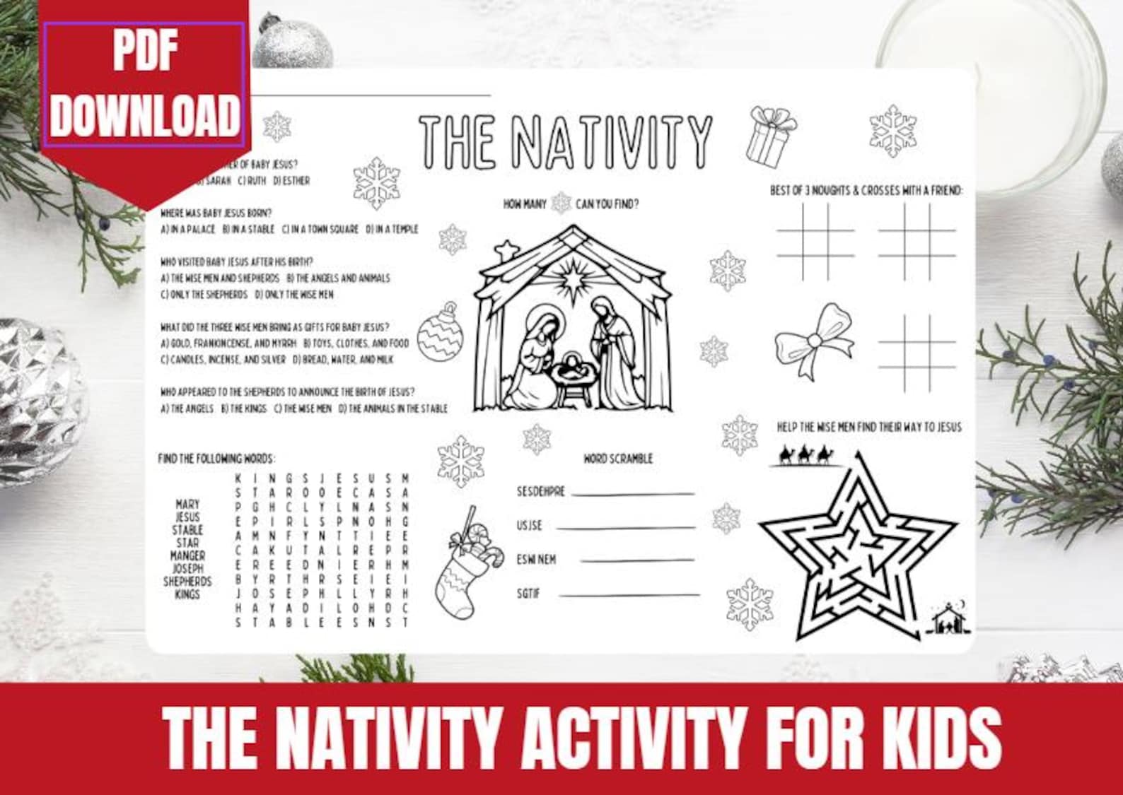 Nativity Activity Placemat Printable| Christmas Colouring Page for Kids ...