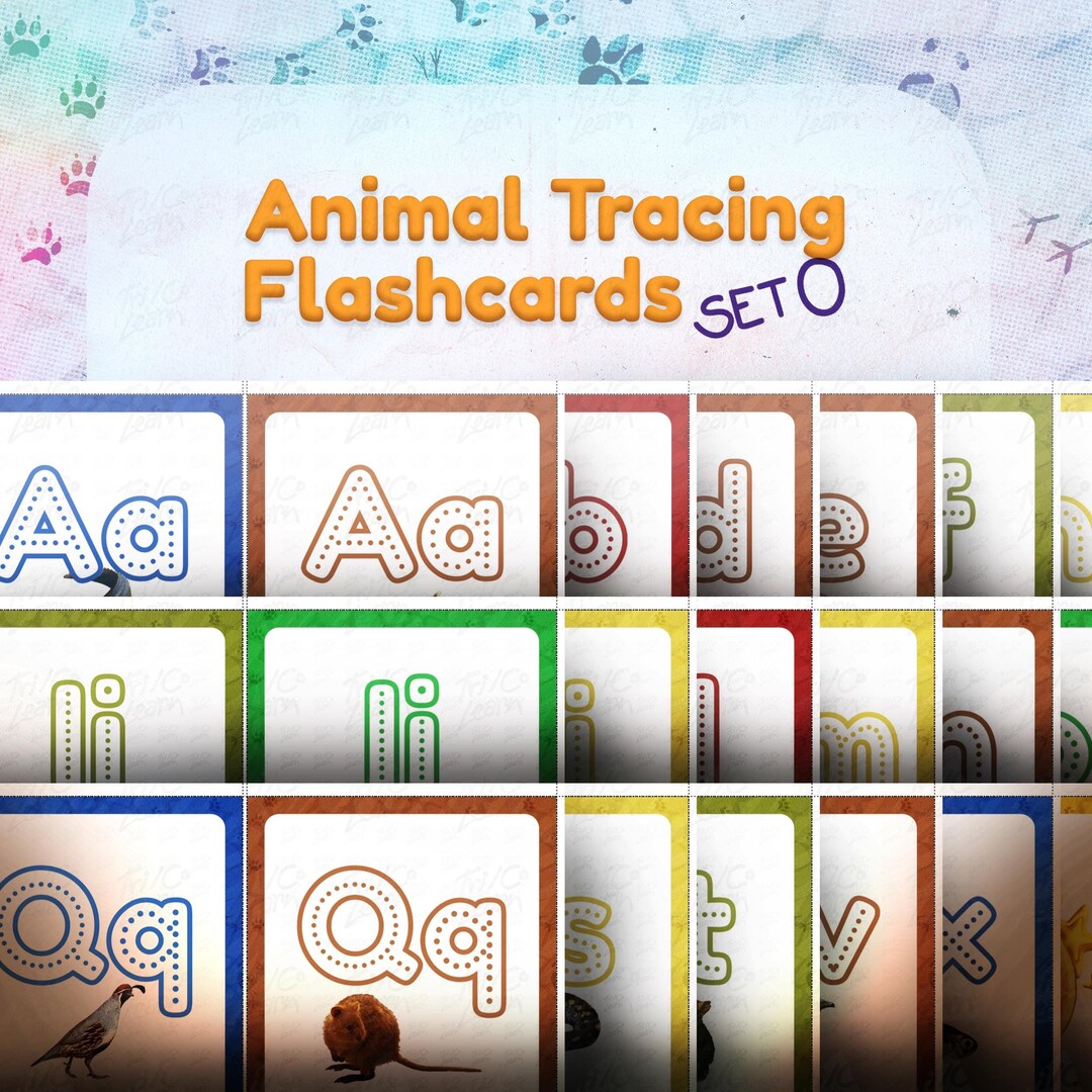 Animal Tracing Flash Cards Set for Kids Tracing Flashcards Alphabet for ...
