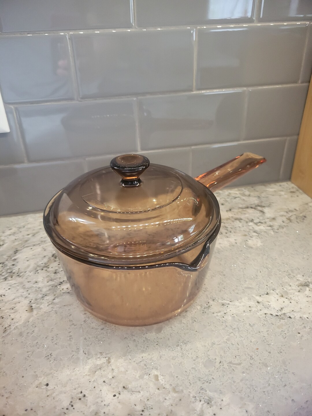 Visionware 1L Sauce Pan With Lid and Pour Spout Amber Glass Color ...