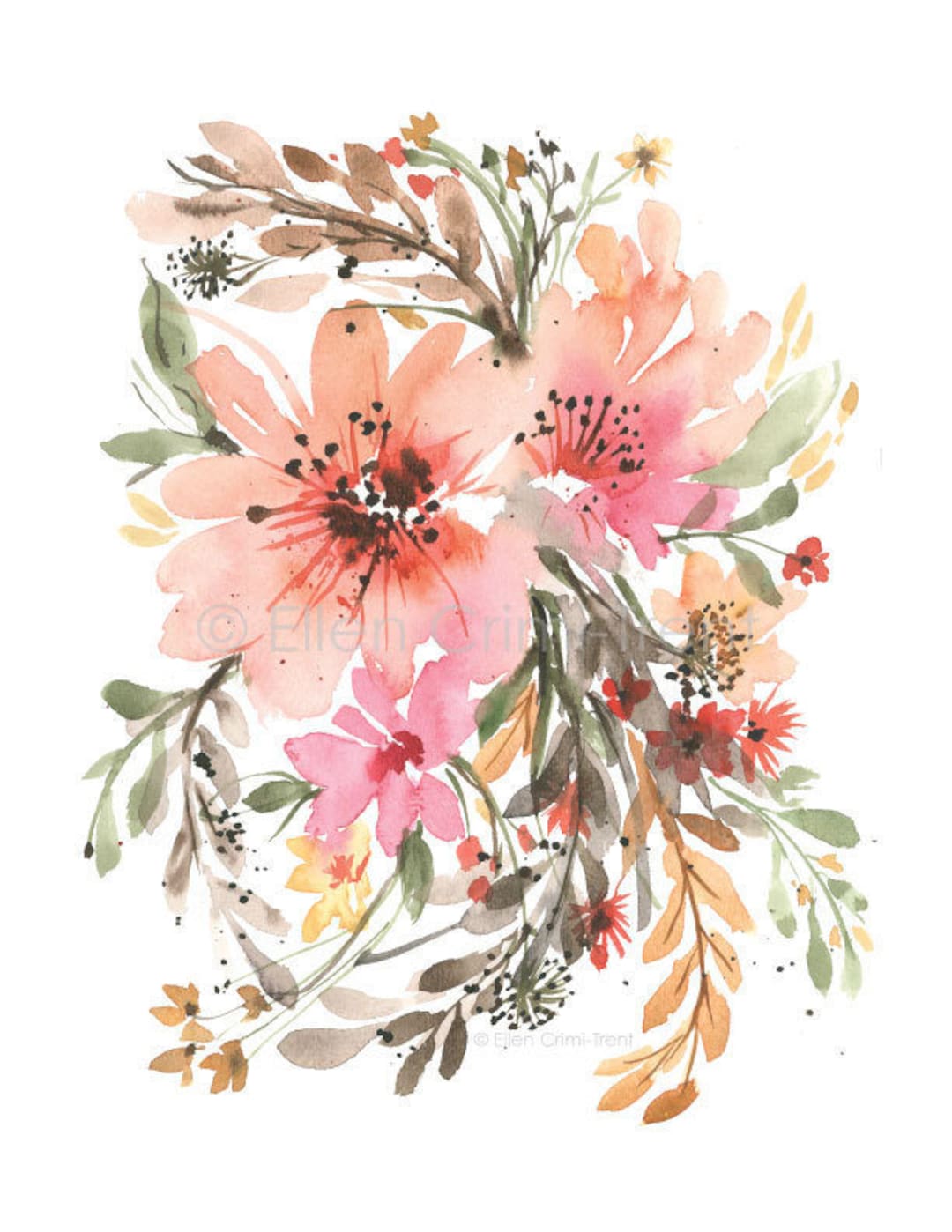 Watercolor Floral Boho Chic Wall Decor Watercolor Decor Romantic