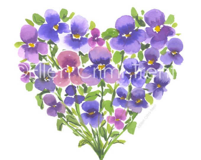 Watercolor Pansey Decor, Watercolor Flowers, Spring Wall Art, Purple ...