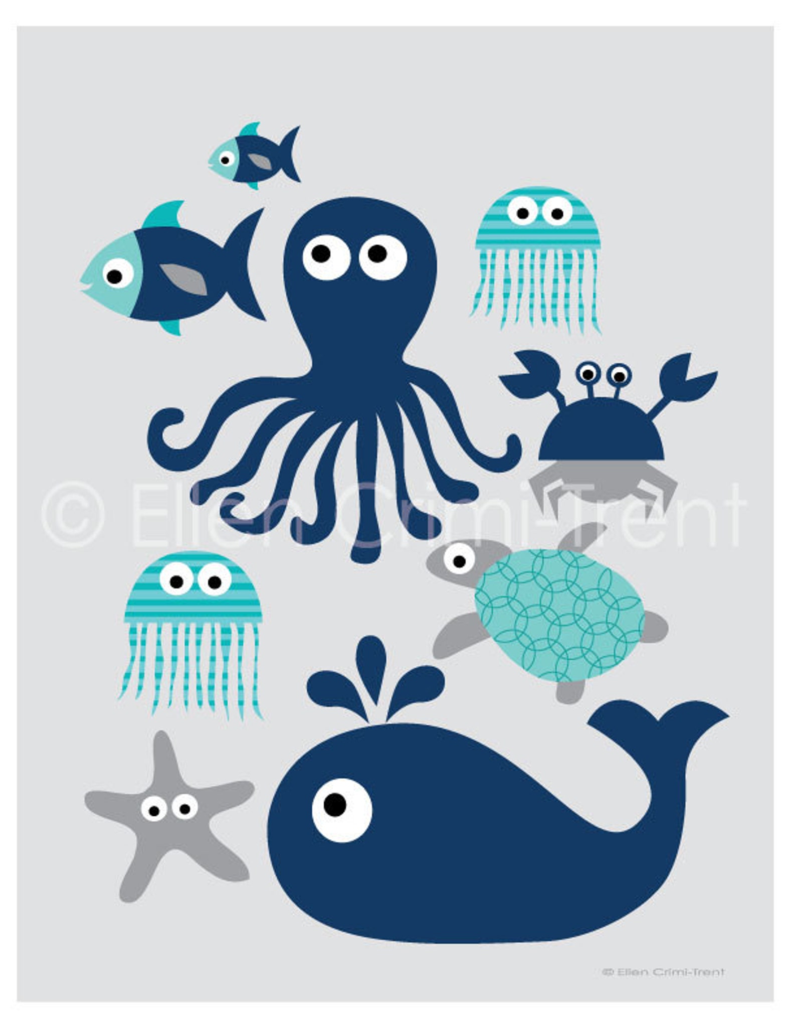 Kids Wall Art Nautical Turquoise Print Set - Etsy