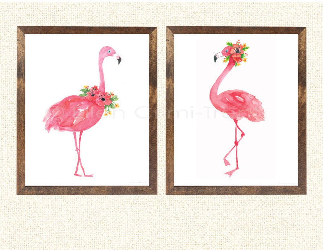 Flamingo Watercolor Set/pink Flamingo Wall Art/ Girls Wall Decor/ Pink ...