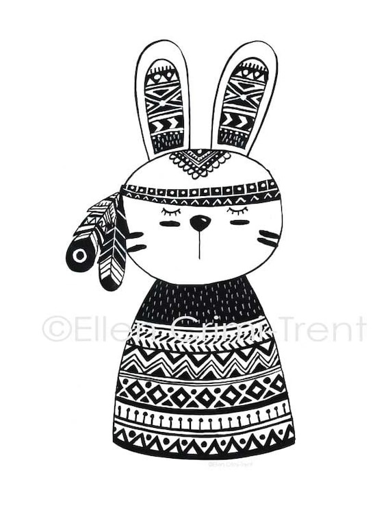 Tribal Bunny/ Tribal Wall Art/ Black and White Kids Decor/ - Etsy