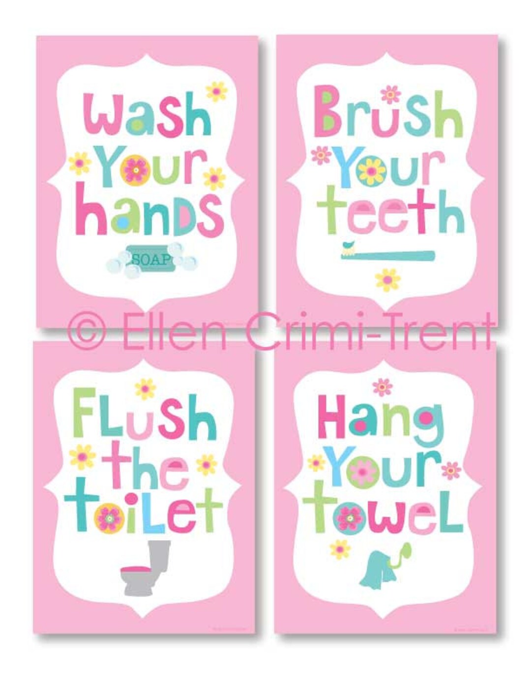 Girls Bathroom Art- Pink- Bathroom Rules Print Set - Etsy
