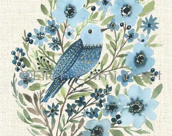 Watercolor Floral/ Blue Watercolor Decor/ Boho Chic Wall Art/ | Etsy