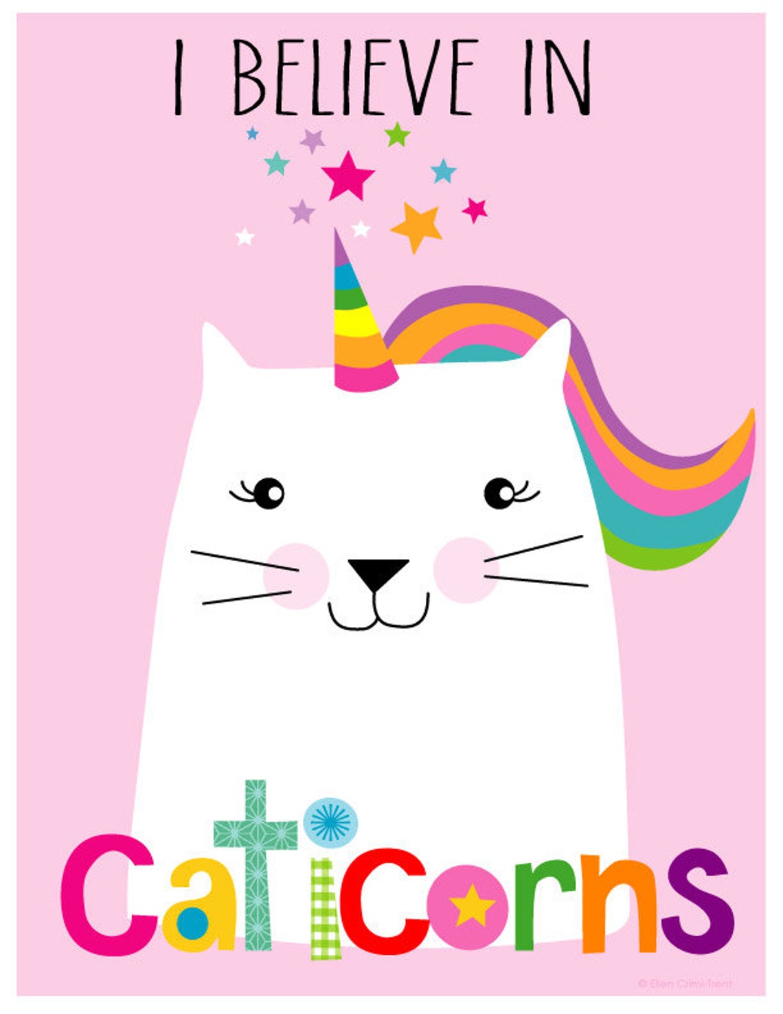 I Belive in Caticorns/ Caticorn Wall Art/ Cat Unicorn/ Kids Wall Decor ...