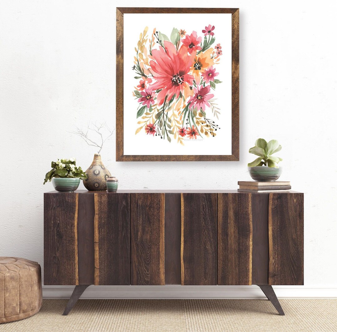 Boho Chic Watercolor Flowers/watercolor Pink Flowers/watercolor Decor ...