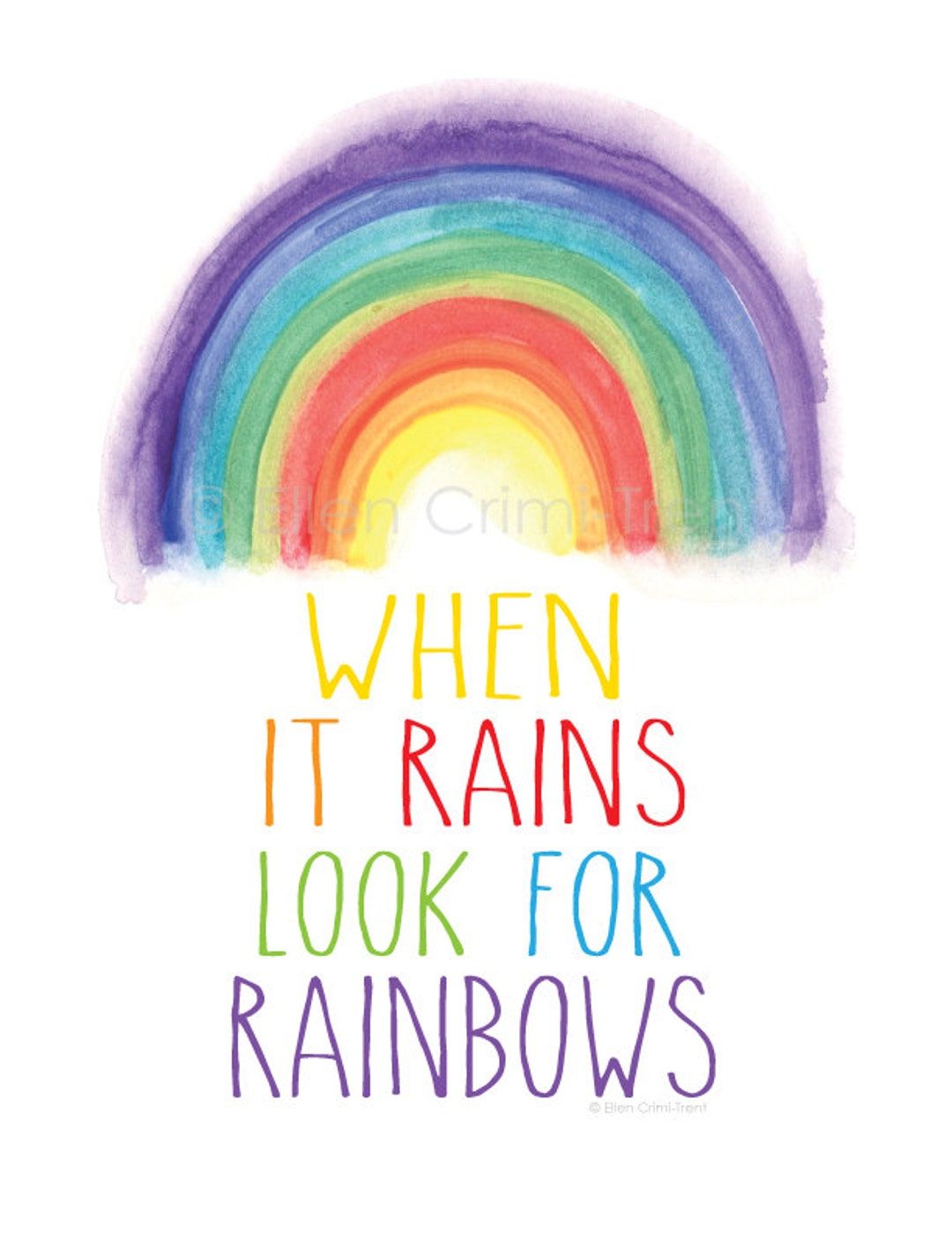 When It Rains Look for Rainbows/ Watercolor Rainbow/rainbow Decor/ Kids ...