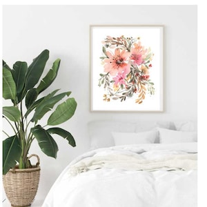Watercolor Floral/ Boho Chic Wall Decor/ Watercolor Decor/ Romantic ...