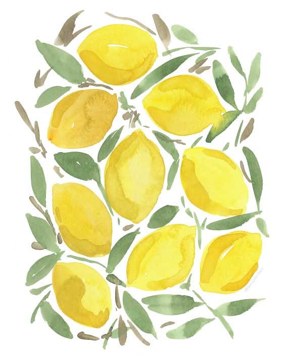 Watercolor Lemon Wall Art/ Watercolor Botanical/ Lemon Wall Decor ...