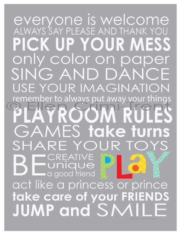 Wall Art Playroom Rules Print | Etsy