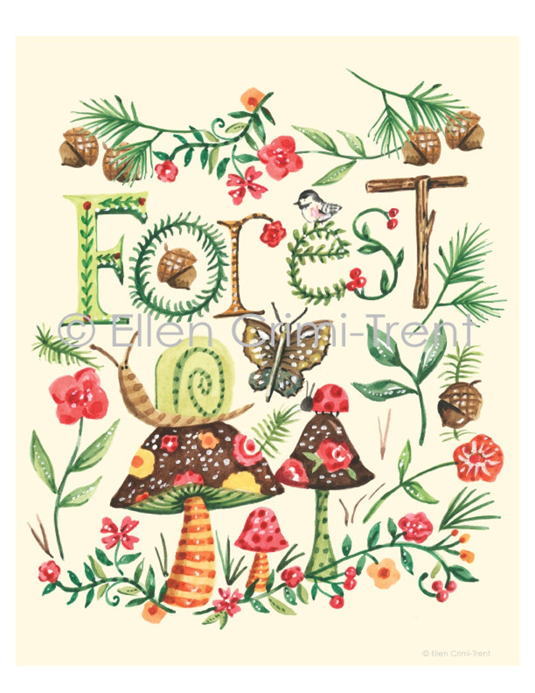 Watercolor Art Print- Forest Fauna- Wall Decor - Etsy