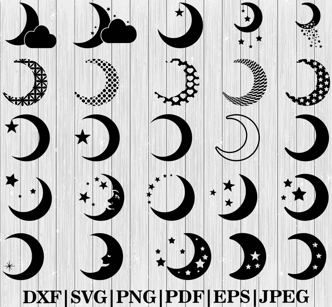 Moon Svg Bundle| Moon and Stars Svg| Moon Star Silhouette| Celestial ...