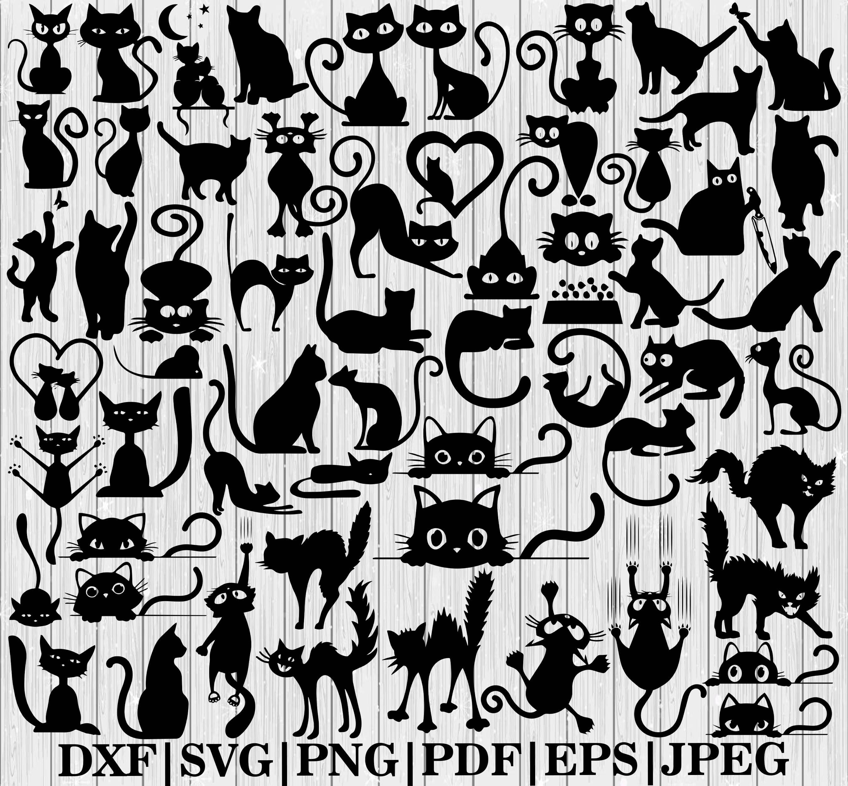 Cats Svg Bundle, Cats Svg, Cats Svg Cut Files, Cats Silhouette, Cats ...