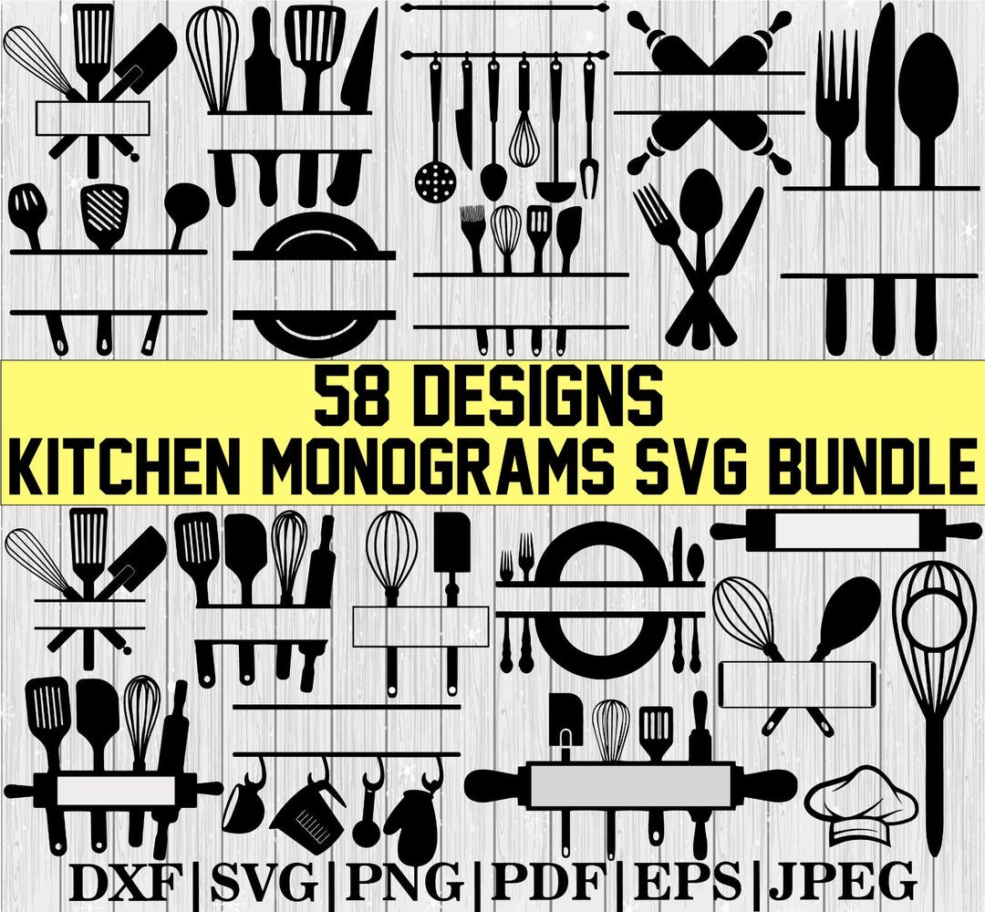 Kitchen Monogram Svg Bundle, Baking Monogram Svg, Cooking Monogram Svg ...