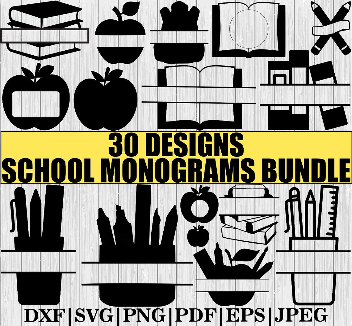 Back to School Monograms Svg Bundle, Books Monogram Svg, Teacher ...