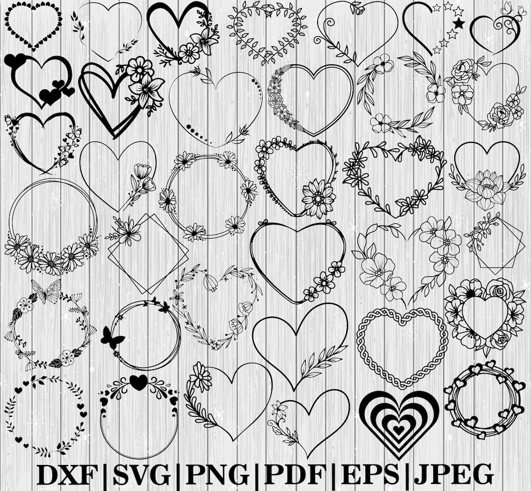 Heart Frame Svg Bundle, Floral Heart Svg, Heart Frame Clipart, Heart ...