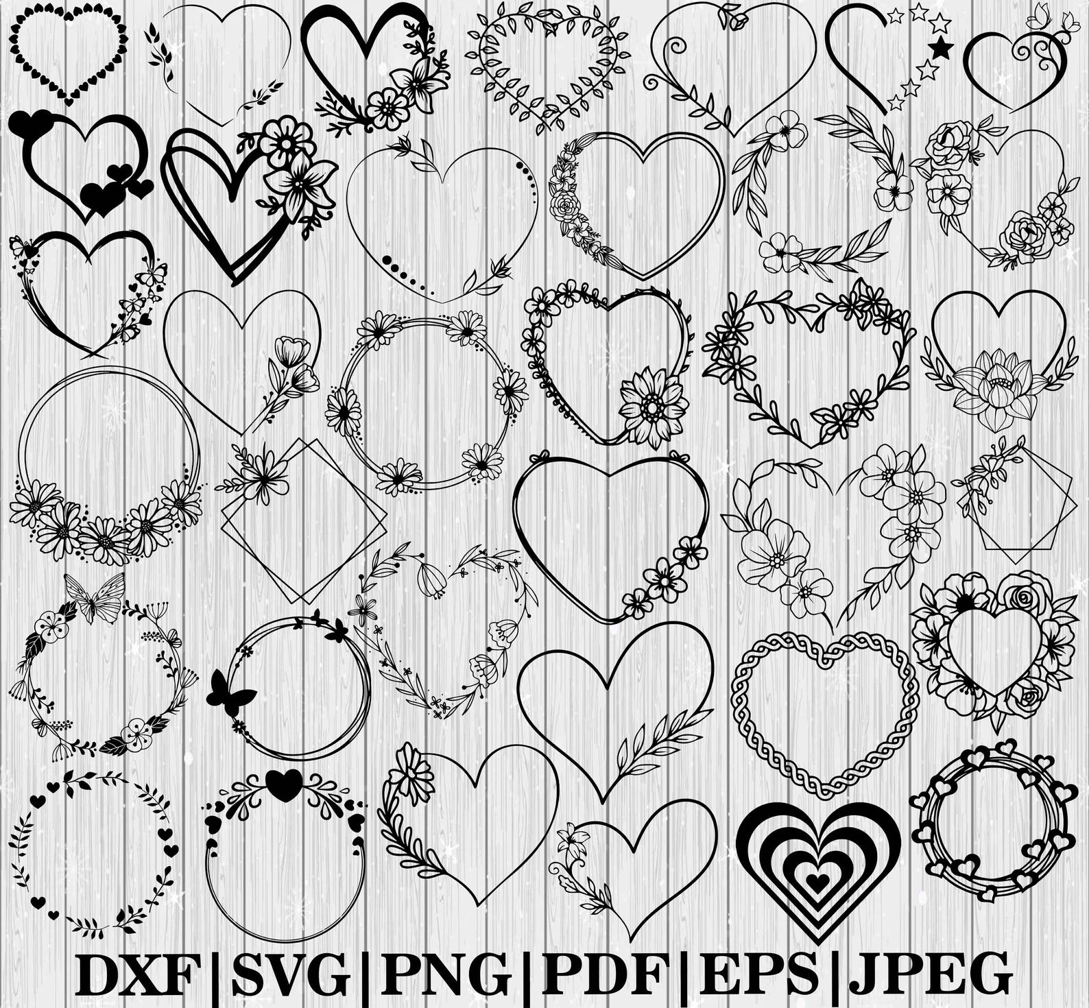Heart Frame Svg Bundle, Floral Heart Svg, Heart Frame Clipart, Heart ...