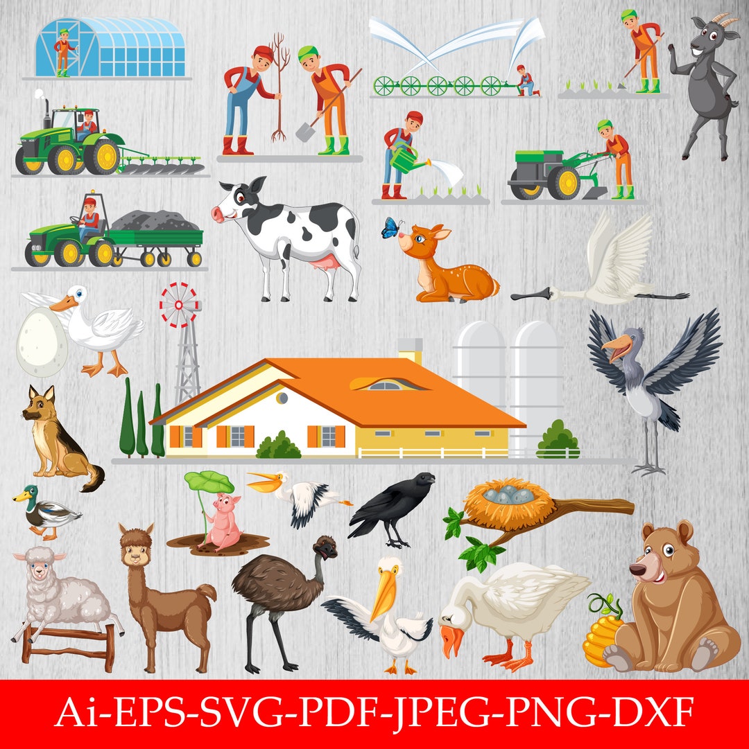 Farm Animal Scene Svg Bundle, Farmhouse Clipart, Farmhouse Svg Bundle ...