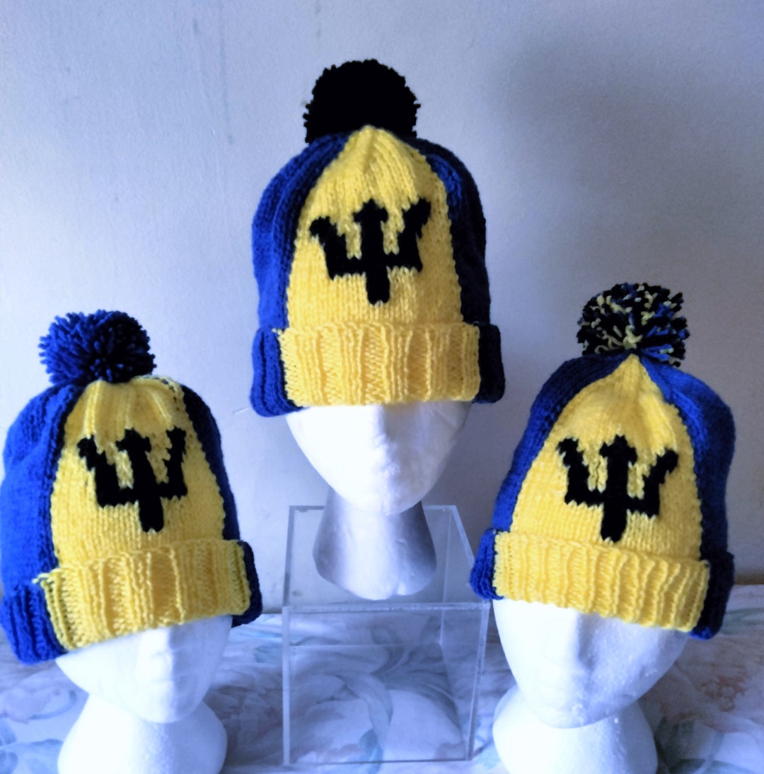 Hand Knitted Caribbean Island Barbados Hat With Pompom, Fits Age 6 to ...