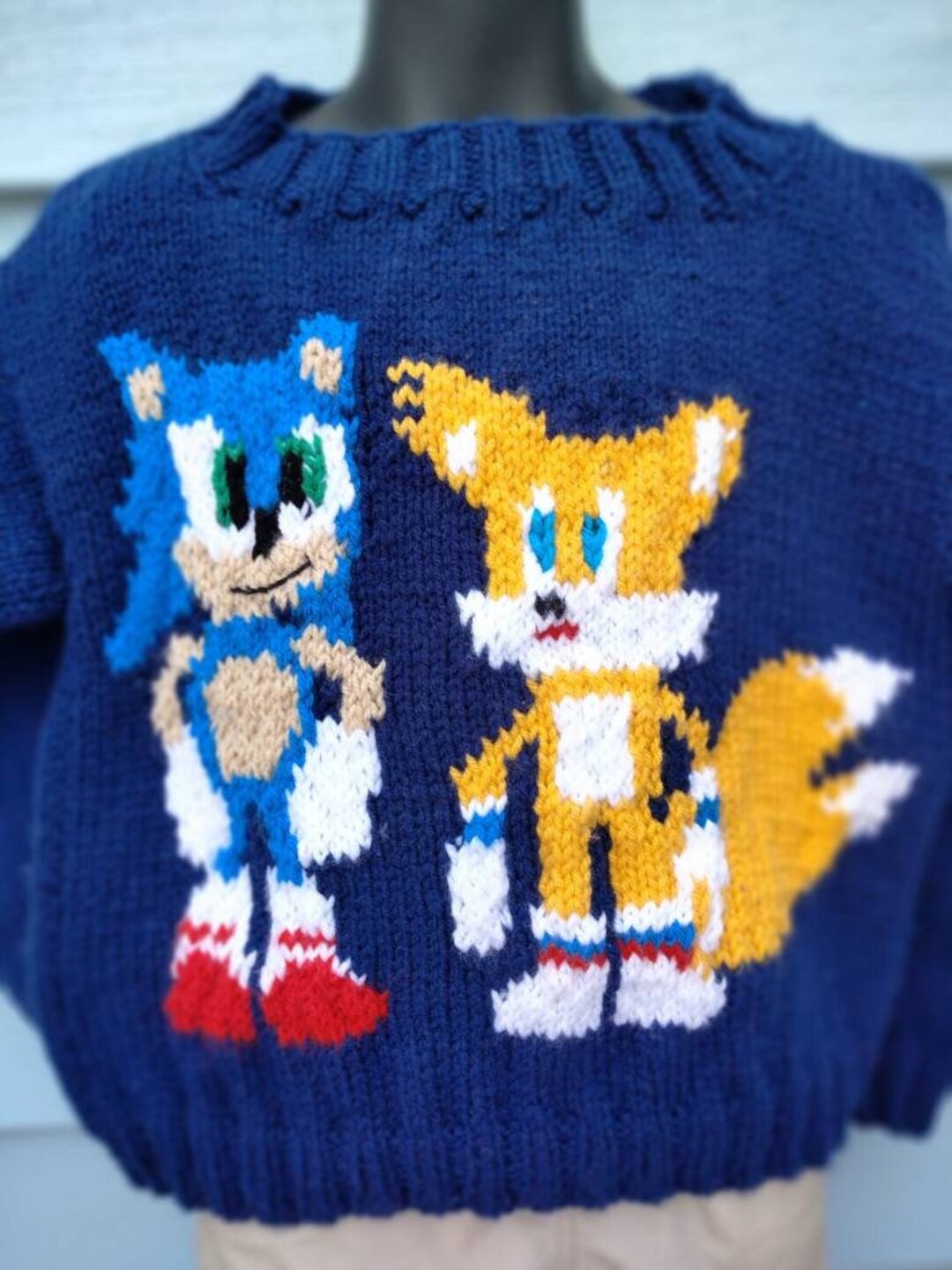 Hand Knit Sonic the Hedgehog Sweater, Sonic and Tails Sweater, Blue ...