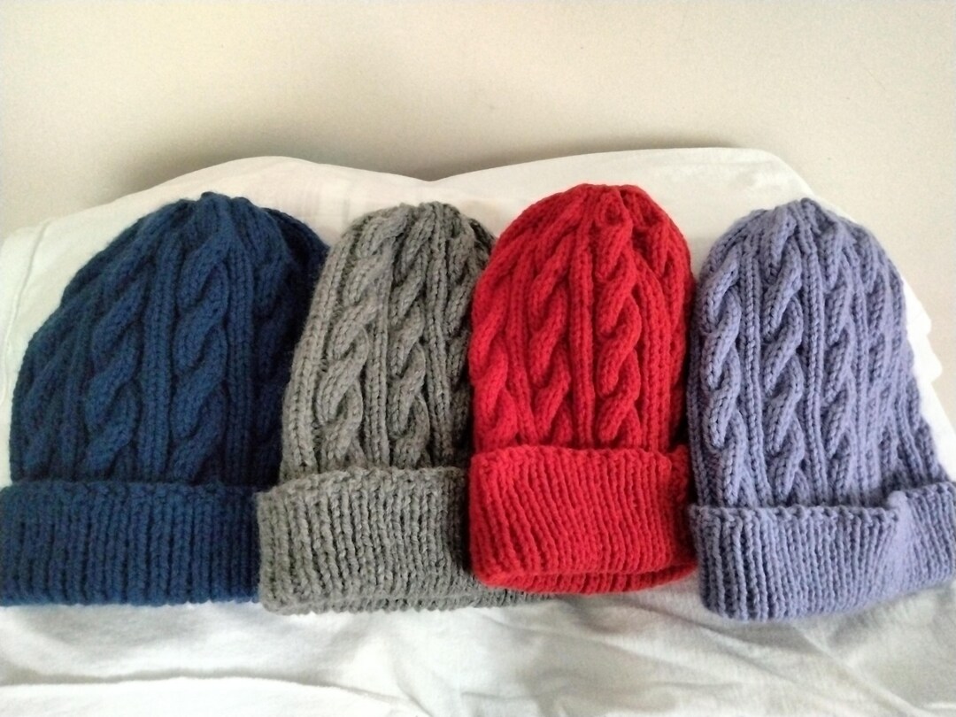 Hand Knitted Cable Hats, Handknit Cable Hats, Adult Cable Hat, Child ...