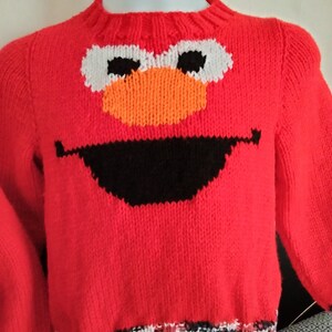 Hand Knitted Sesame Street Elmo Face Sweater and Hat Set. Size 2T or 4T ...