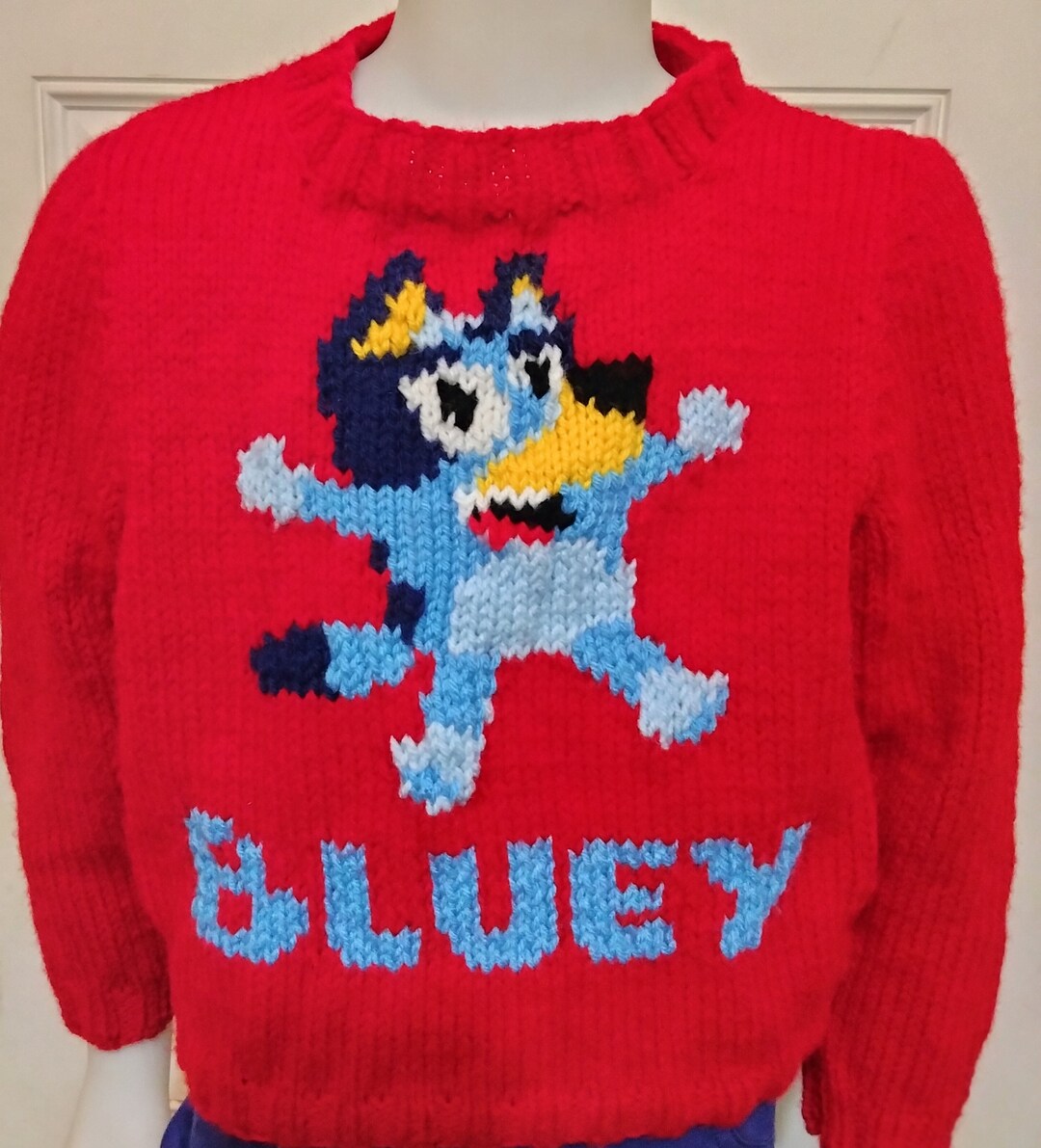 Hand Knit Bluey Bingo Heeler Dog Sweater Pullover, Handknit Sweater ...