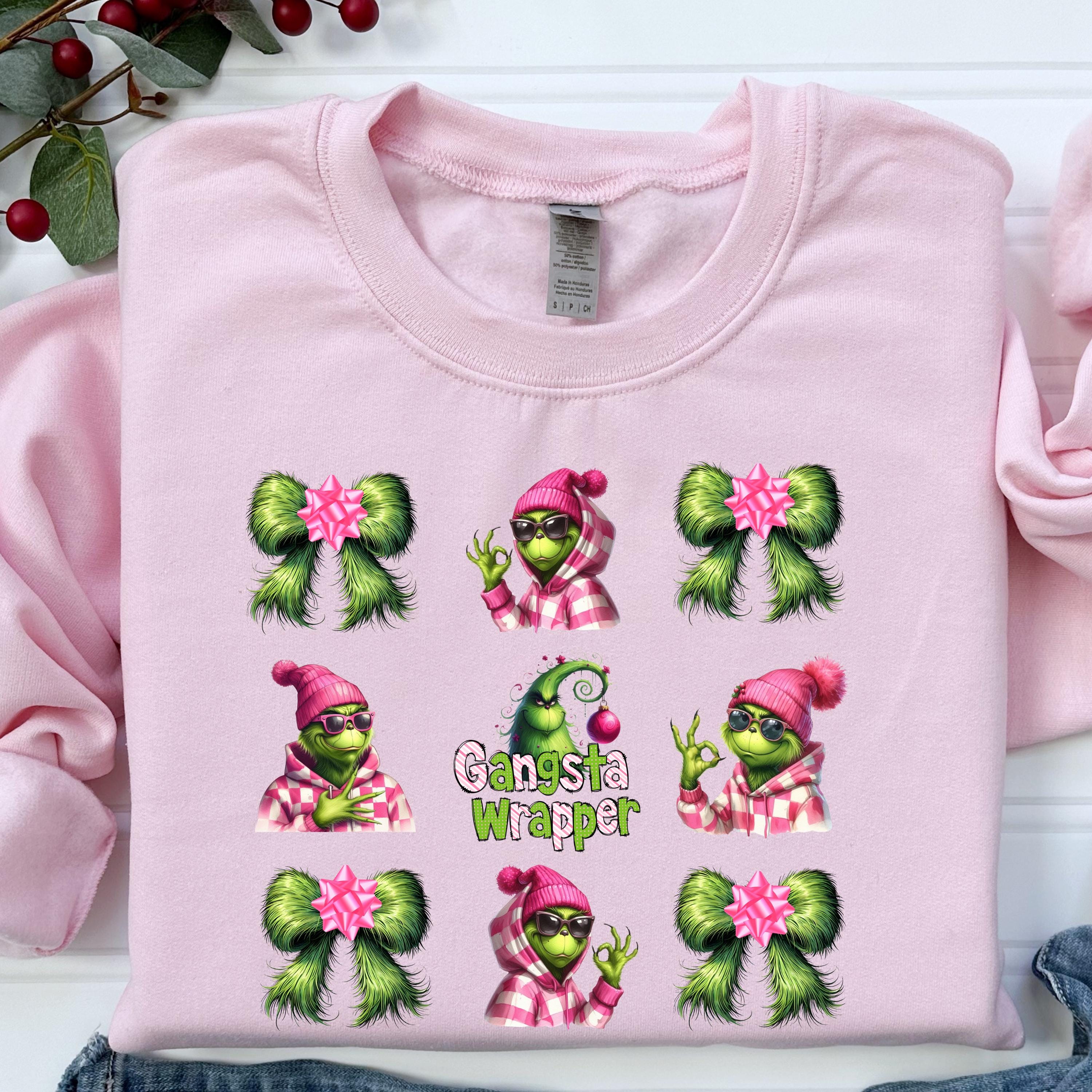 Gangsta Wrapper Grinch With Bows in Pink and Green Digital PNG - Etsy