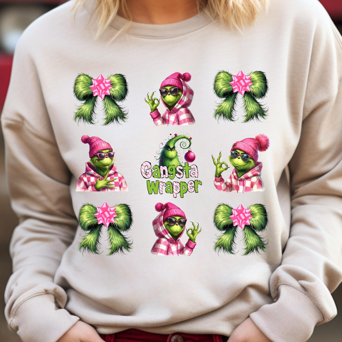 Gangsta Wrapper Grinch With Bows in Pink and Green Digital PNG - Etsy