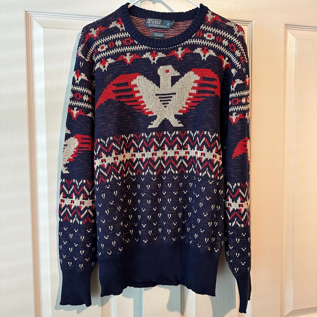Polo Ralph Lauren Eagle Thunderbird Linen Blend Knit Rare Large Sweater - Etsy