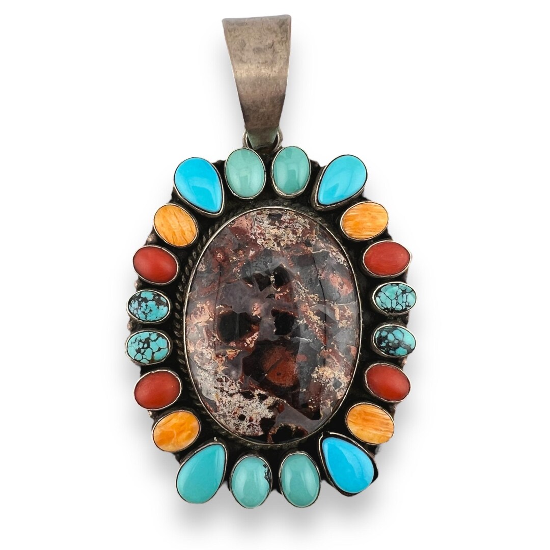 Bea Tom Navajo Sterling Silver Multi-stone Turquoise Coral Jasper ...
