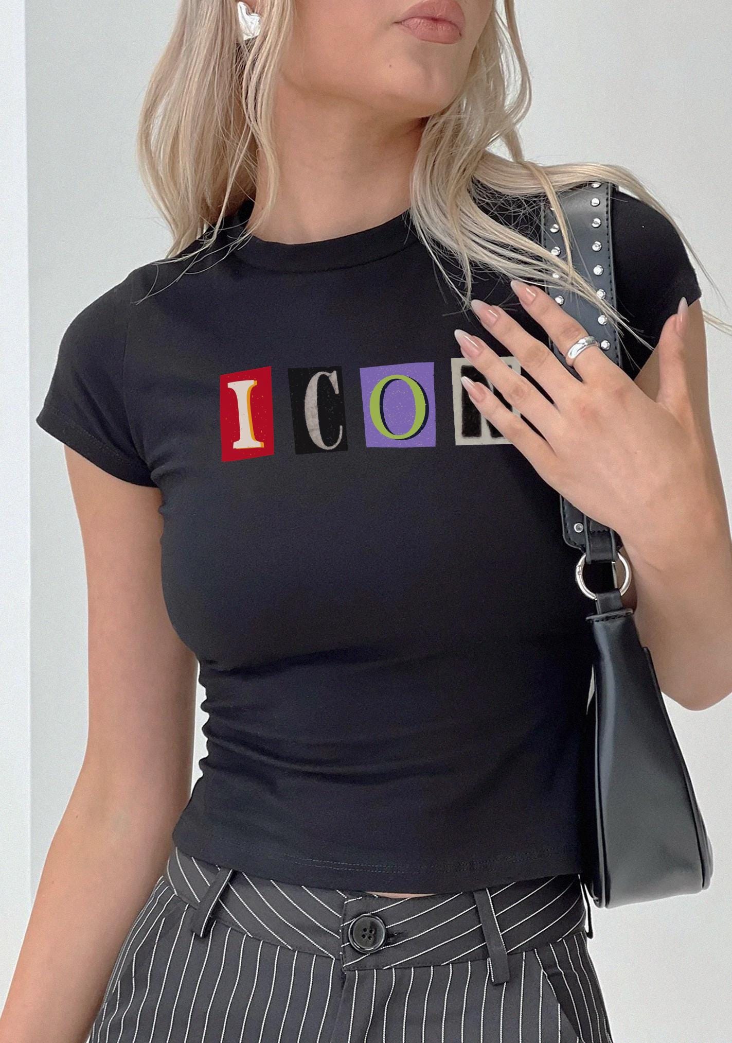 Icon Magazine Style Baby Tee | Y2K Baby Tee | 90s Baby Tee | Graphic ...