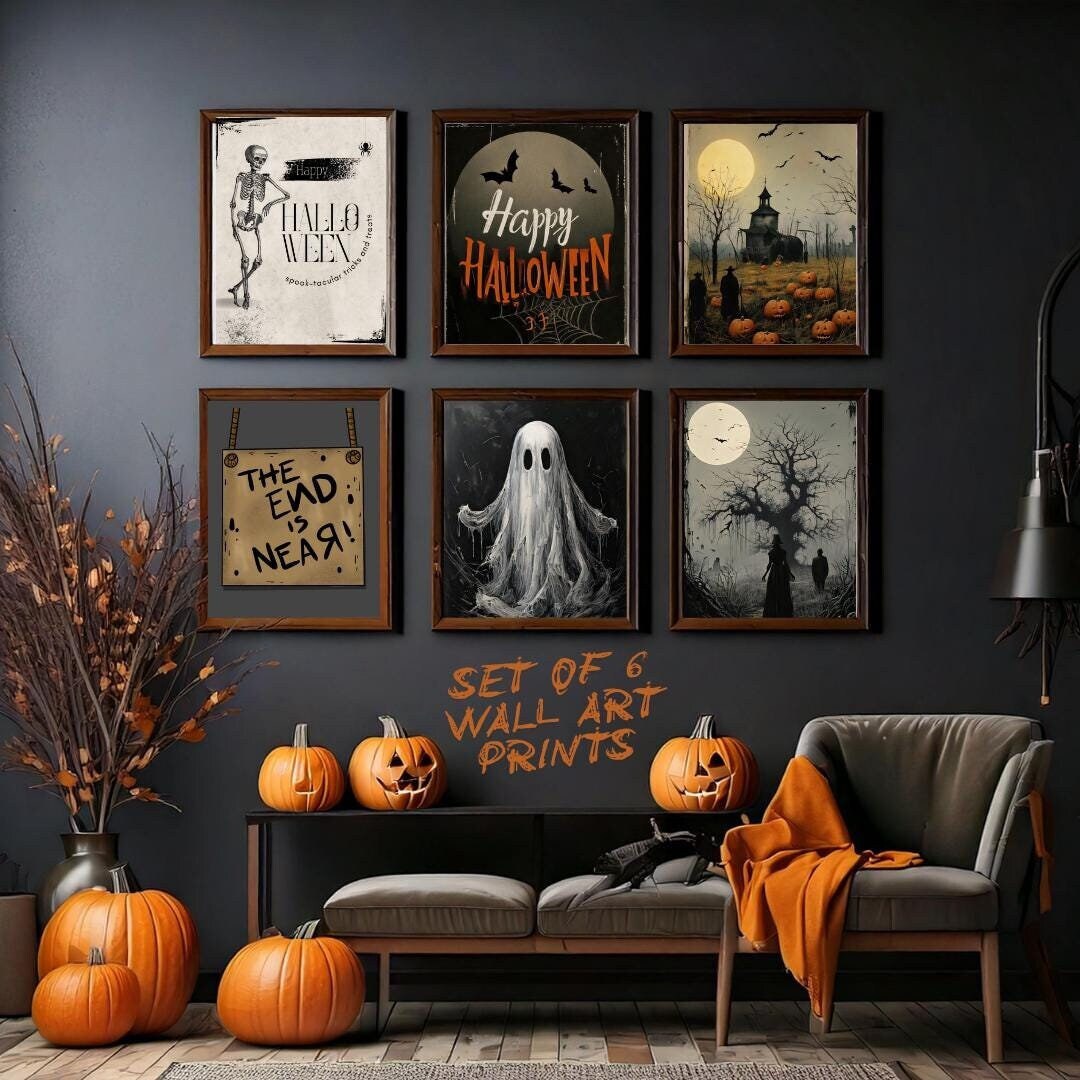 Halloween Wall Decor Set of 6 Spooky Posters Printable Halloween Wall ...