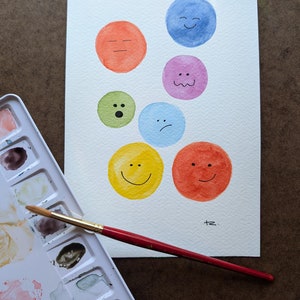 Rainbow Emotions Abstract Watercolor With Ink Accent - Etsy