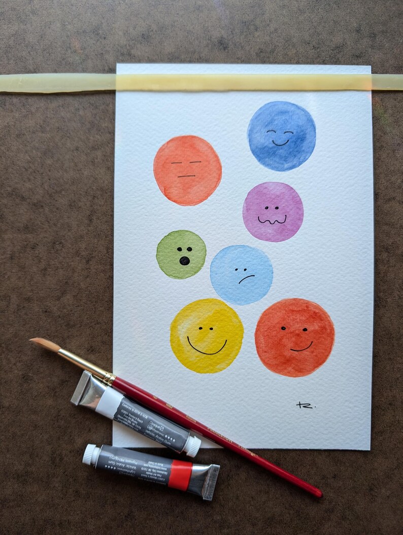 Rainbow Emotions Abstract Watercolor With Ink Accent - Etsy