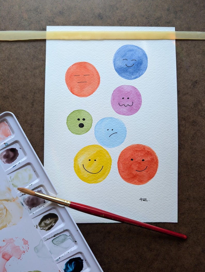 Rainbow Emotions Abstract Watercolor With Ink Accent - Etsy