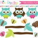 Owl Clipart Clip Art Personal & Commercial Use with Blue Green | Etsy
