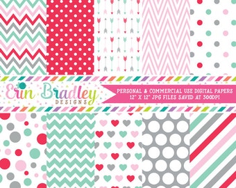 Valentines Day Digital Papers Digital Backgrounds Hearts Polka | Etsy