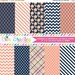 Peach and Navy Blue Digital Paper Set Commercial Use Instant | Etsy