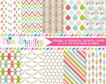 Instant Download Christmas Digital Papers Polka Dots Damask | Etsy