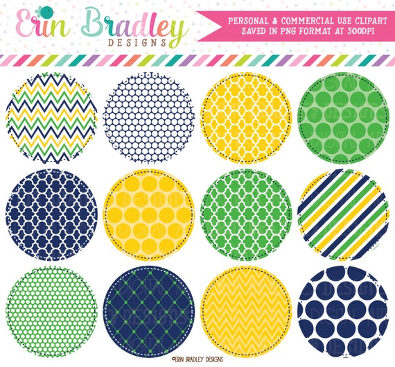 Circle Frames Clipart in Kelly Green Navy Blue & Yellow, Commercial Use ...