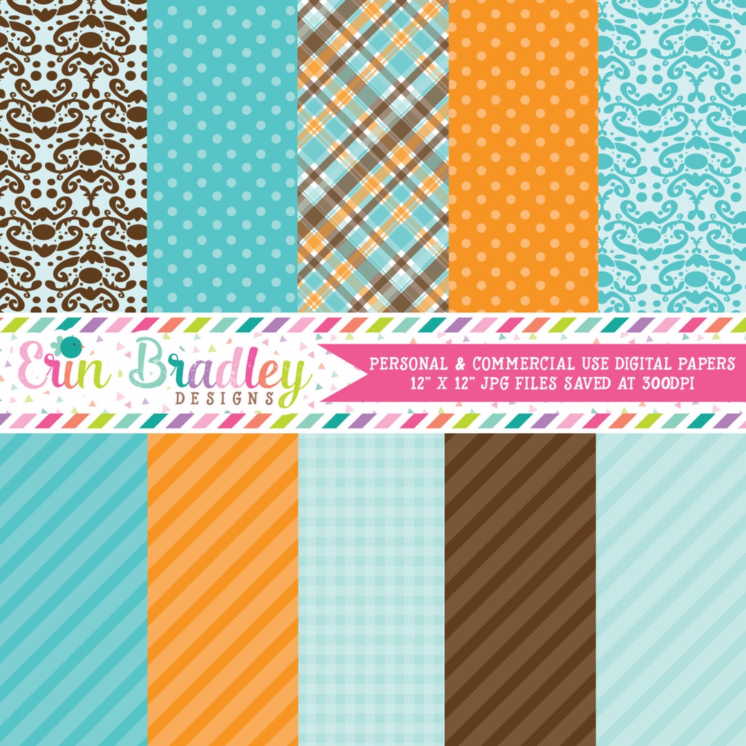 Digital Scrapbook Papers Personal and Commercial Use Blue Orange and ...