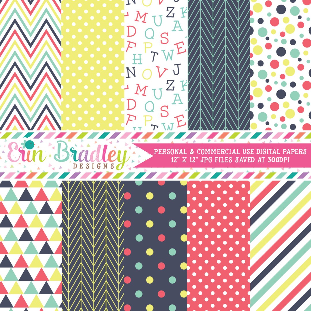 Digital Scrapbook Paper Pack Alphabet Pattern Chevron Stripes - Etsy