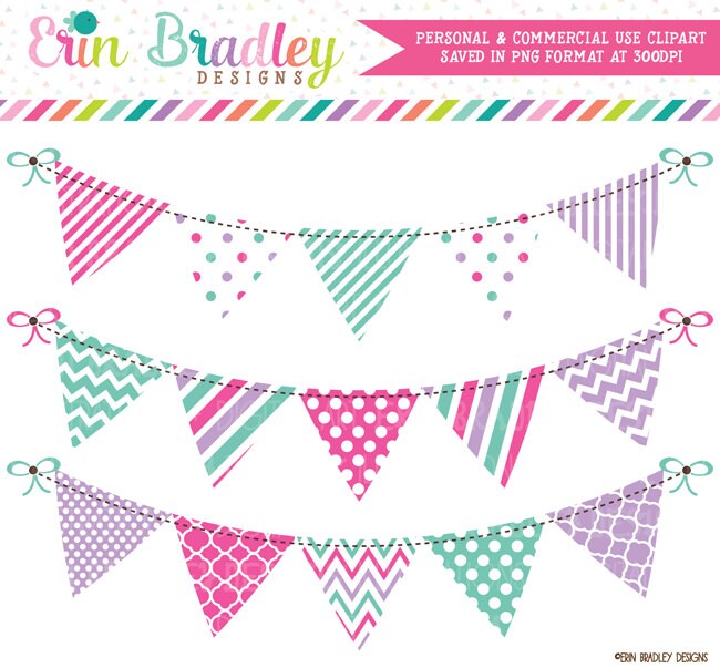 Blue Pink Purple Bunting Clipart Graphics Instant Download - Etsy